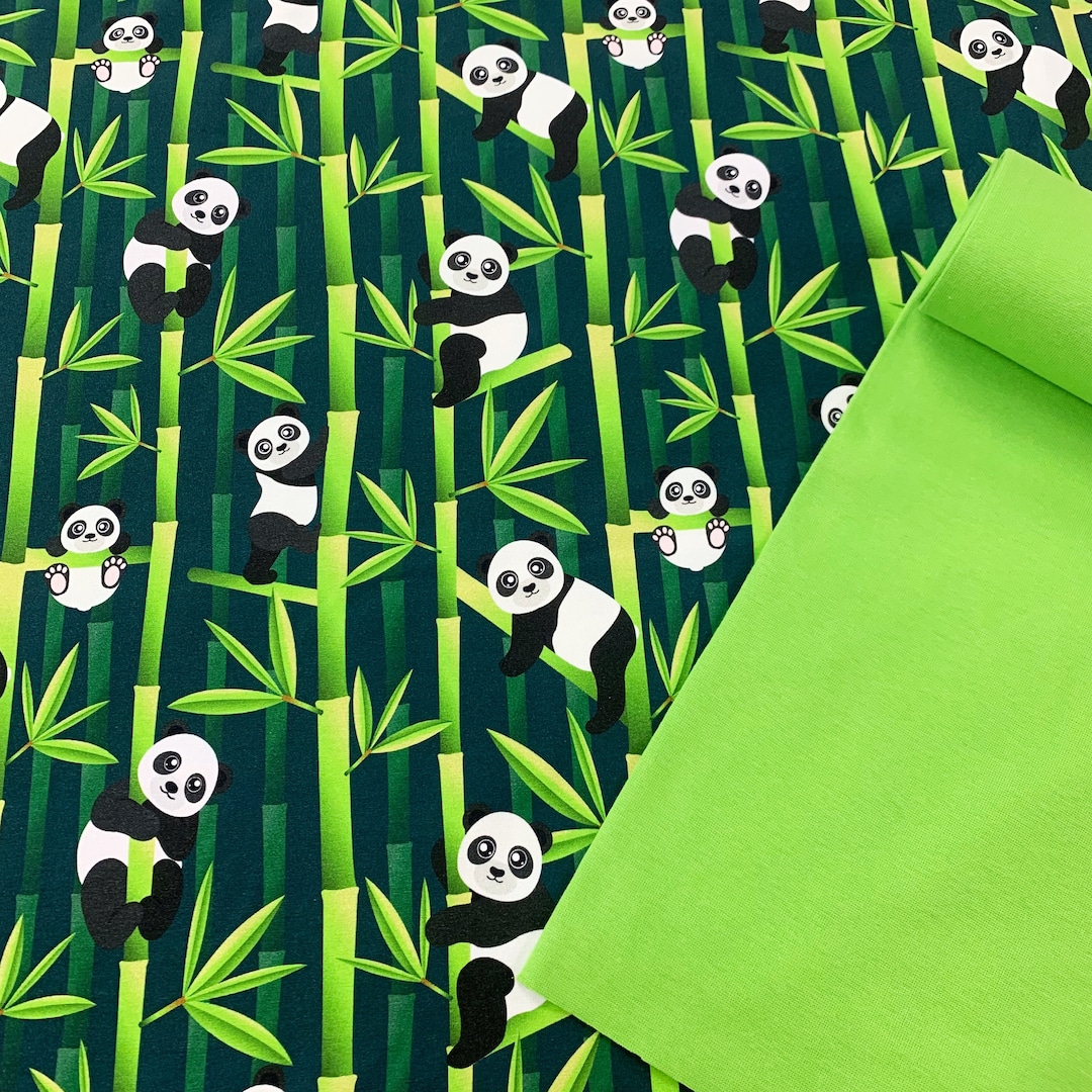 Pandas and Bamboo GOTS Organic Knitted Cotton Elastane, Jersey Stretch ...