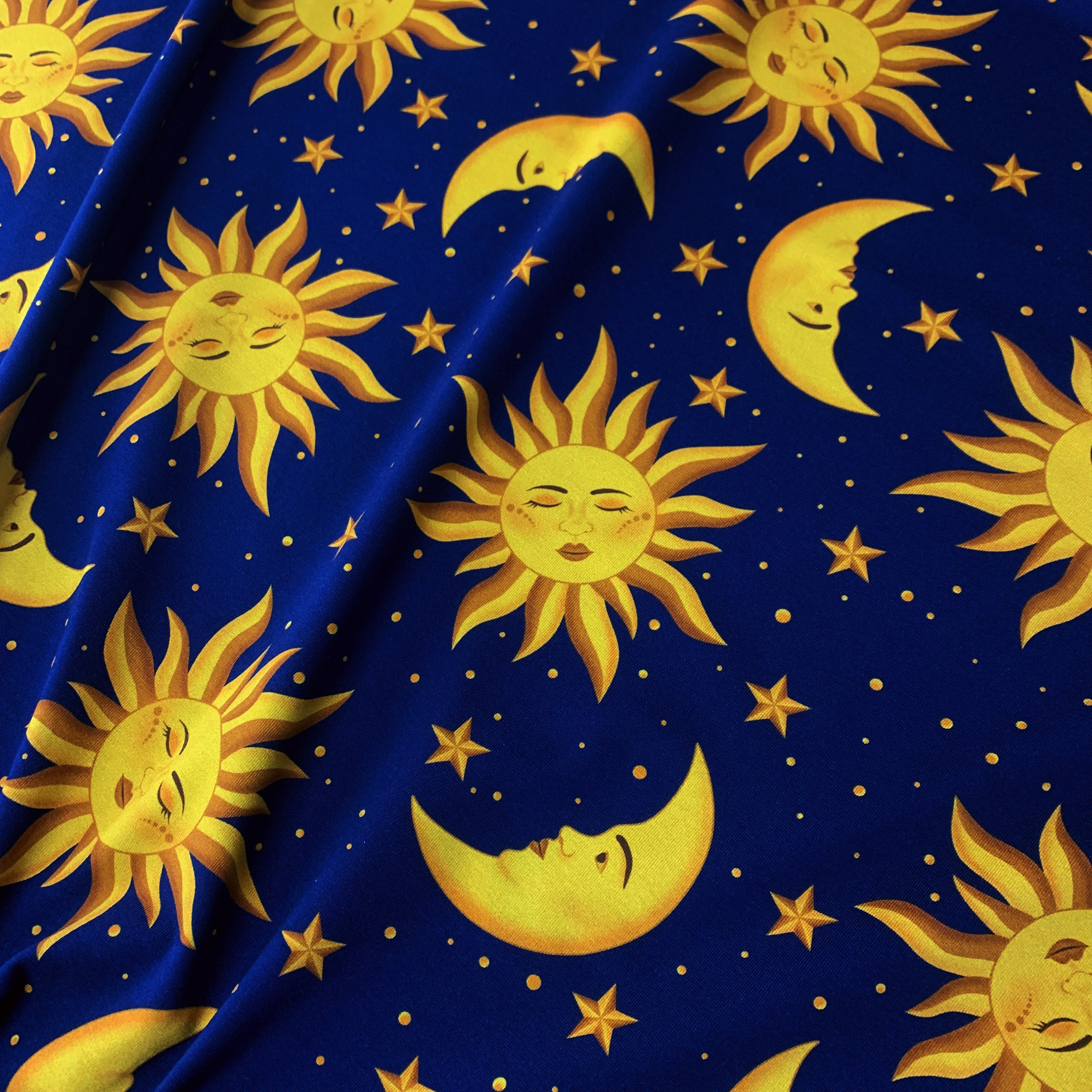 Sun & Moon Organic Cotton Jersey Fabric. Equinox, 90's Celestial Print ...