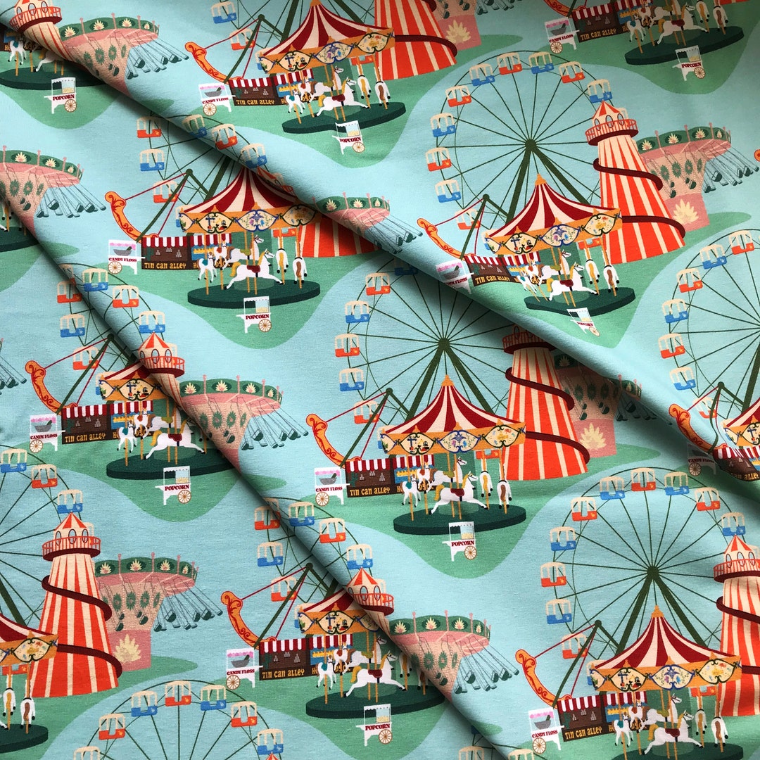 Fun at the Fair, Vintage Fairground Themed Organic Cotton Elastane ...