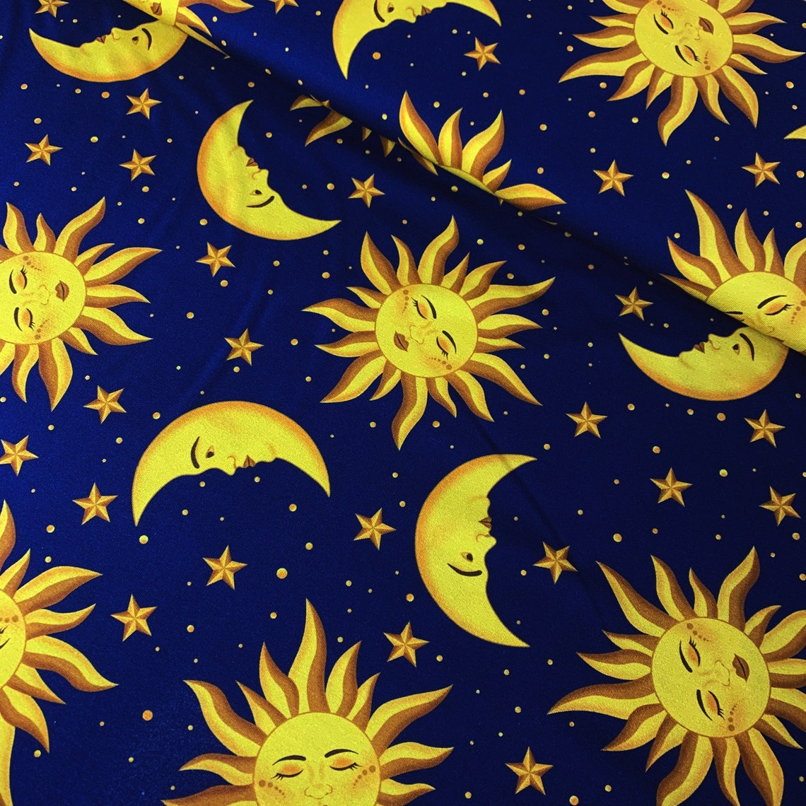 Sun & Moon Organic Cotton Jersey Fabric. Equinox, 90's Celestial Print ...