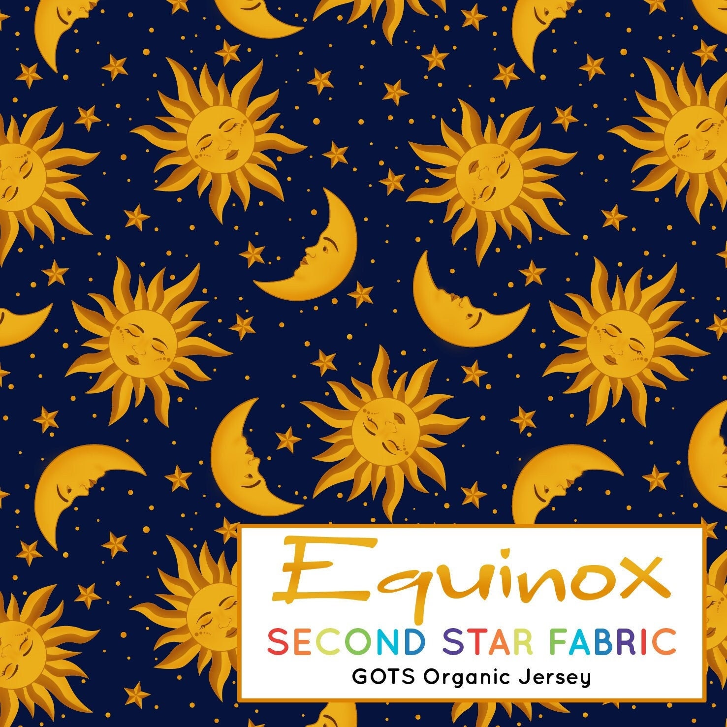 Sun & Moon Organic Cotton Jersey Fabric. Equinox, 90's Celestial Print ...