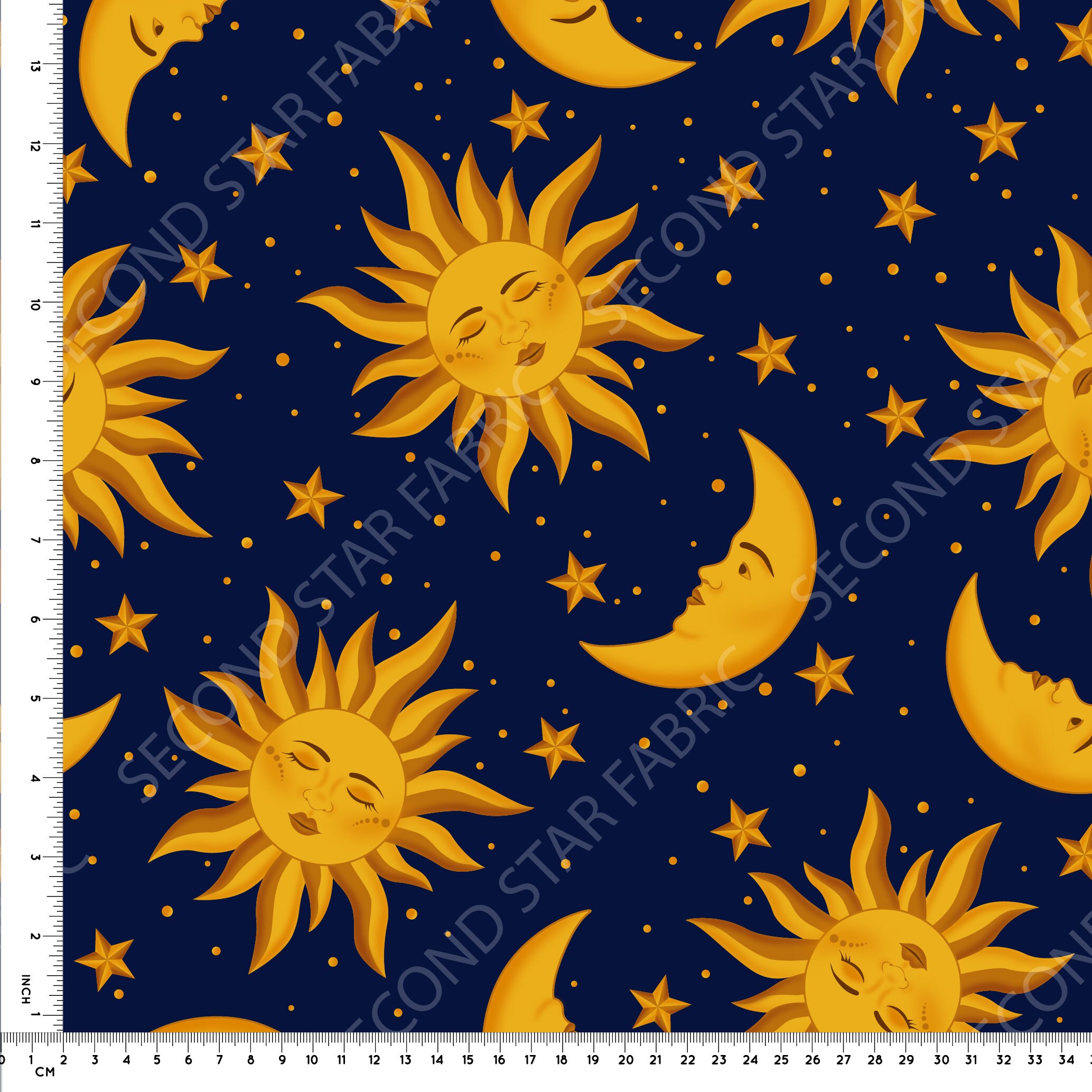 Sun & Moon Organic Cotton Jersey Fabric. Equinox, 90's Celestial Print ...
