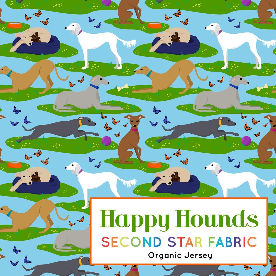 Sighthound Print Organic Cotton Jersey, Happy Hounds Dog Themed Knit ...