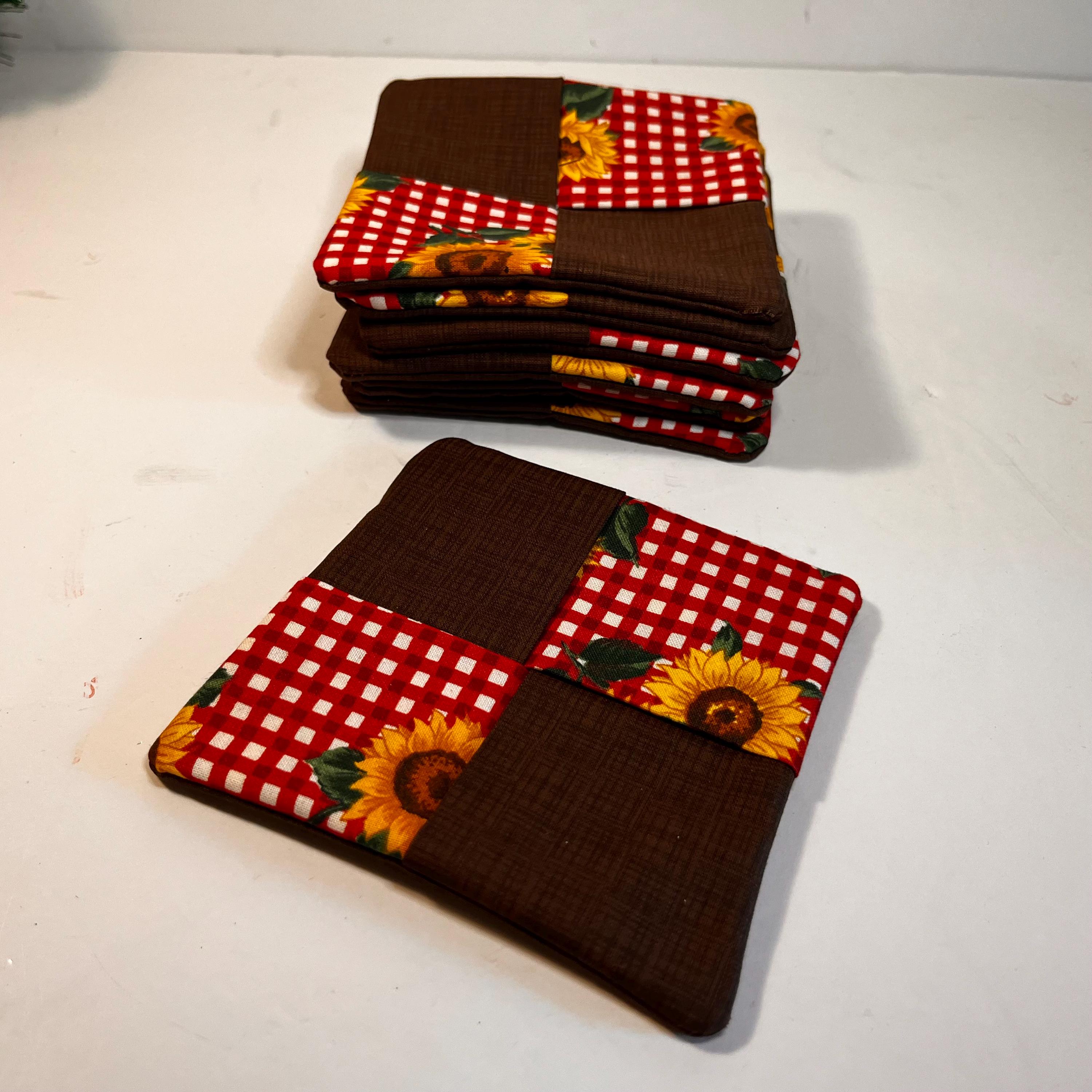 Sunflower Coasters 4" Square Trivet Hot Pads Fabric Set of 7 Handmade ...