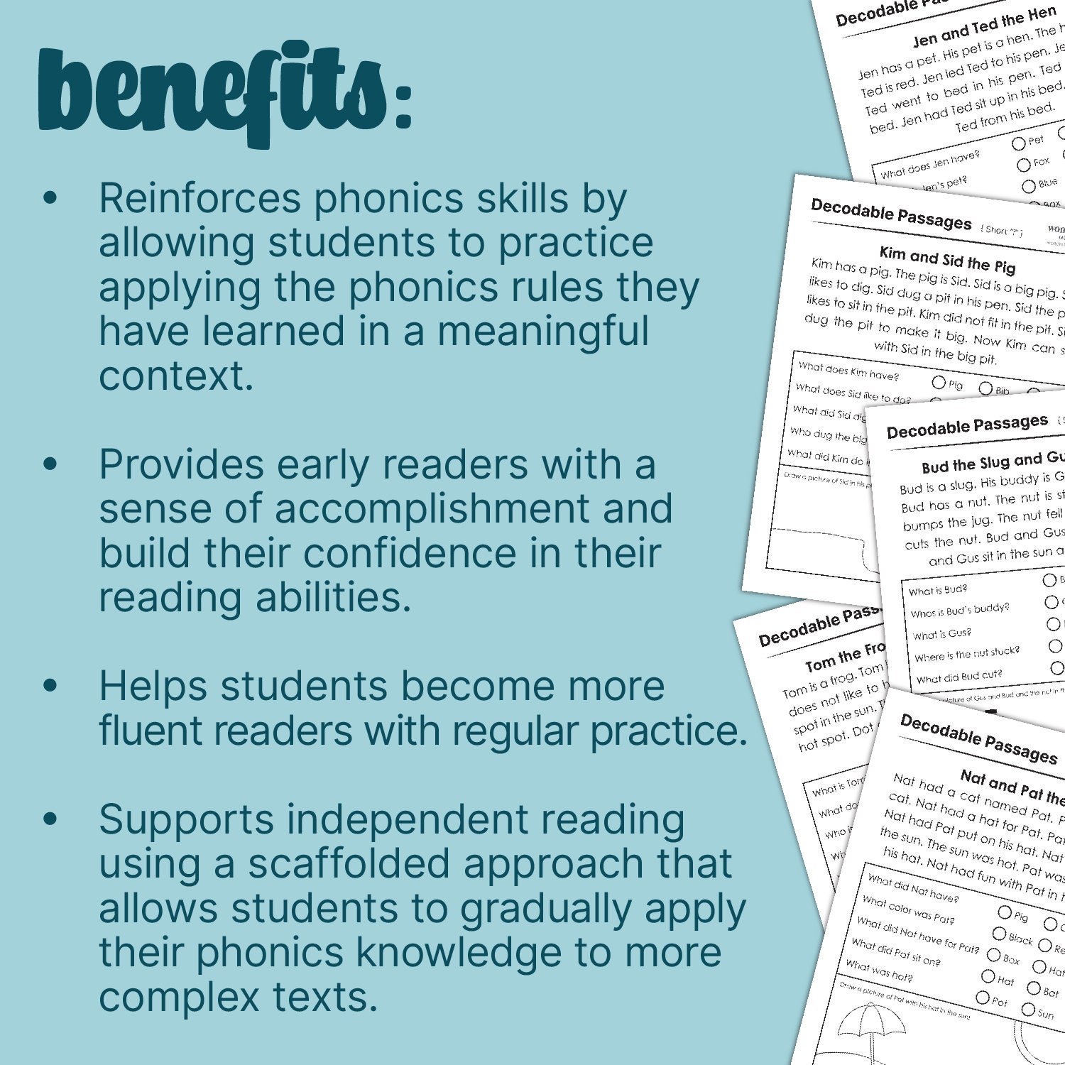 Printable Decodable Passages -- Phonics Readers Printable Early Reading ...