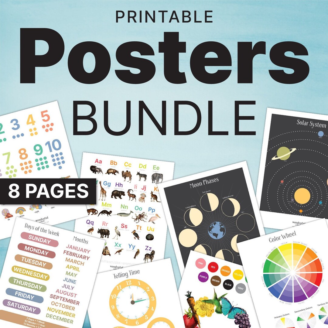 Printable Educational Posters -- Alphabet, Numbers, Colors, Moon/solar ...