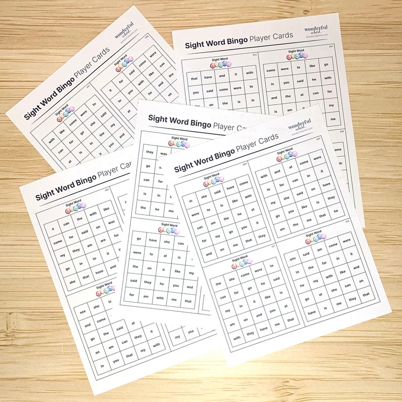 Printable Sight Word Bingo Game – Word Recognition Early Reading Skills ...