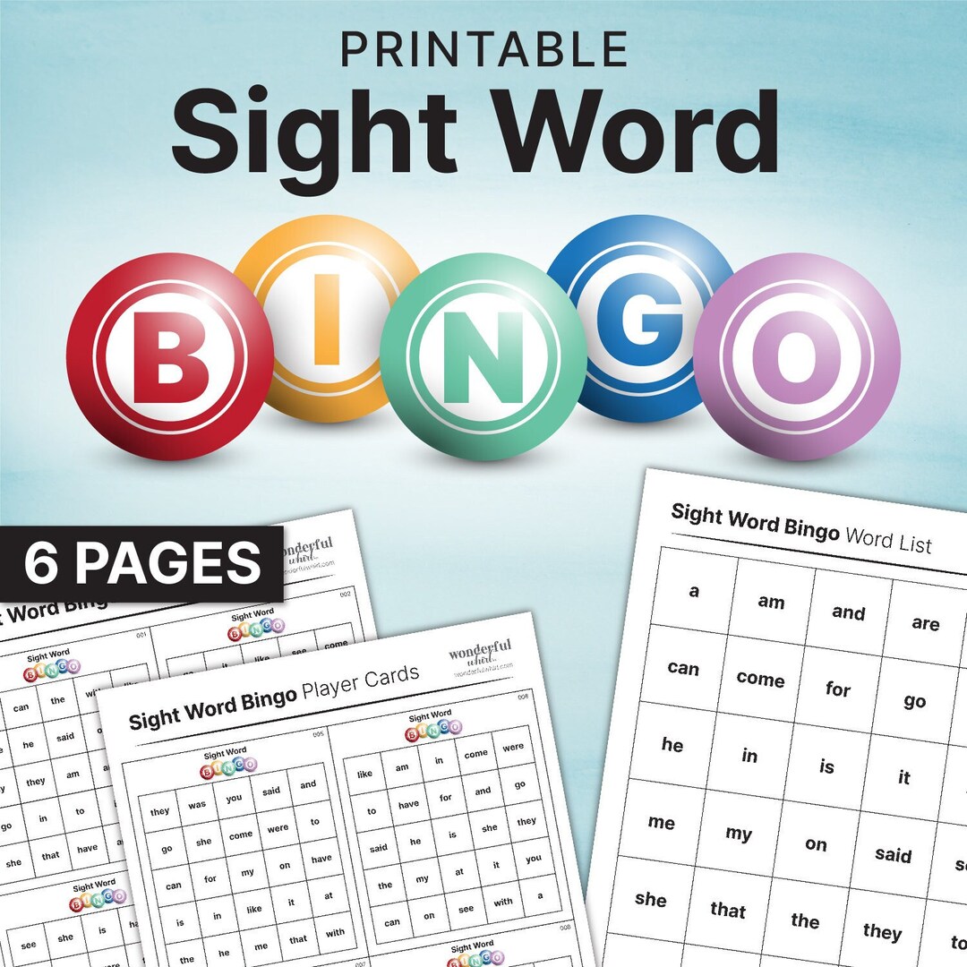 Printable Sight Word Bingo Game – Word Recognition Early Reading Skills ...