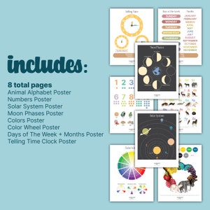 Printable Educational Posters -- Alphabet, Numbers, Colors, Moon/solar ...