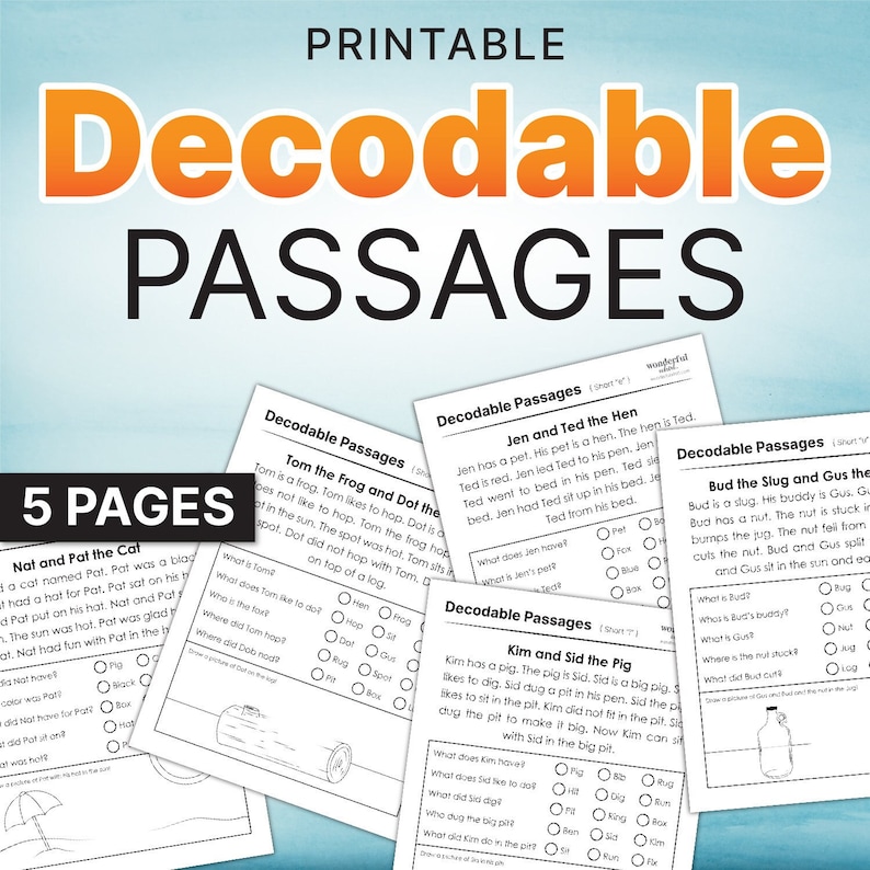 Printable Decodable Passages -- Phonics Readers Printable Early Reading ...