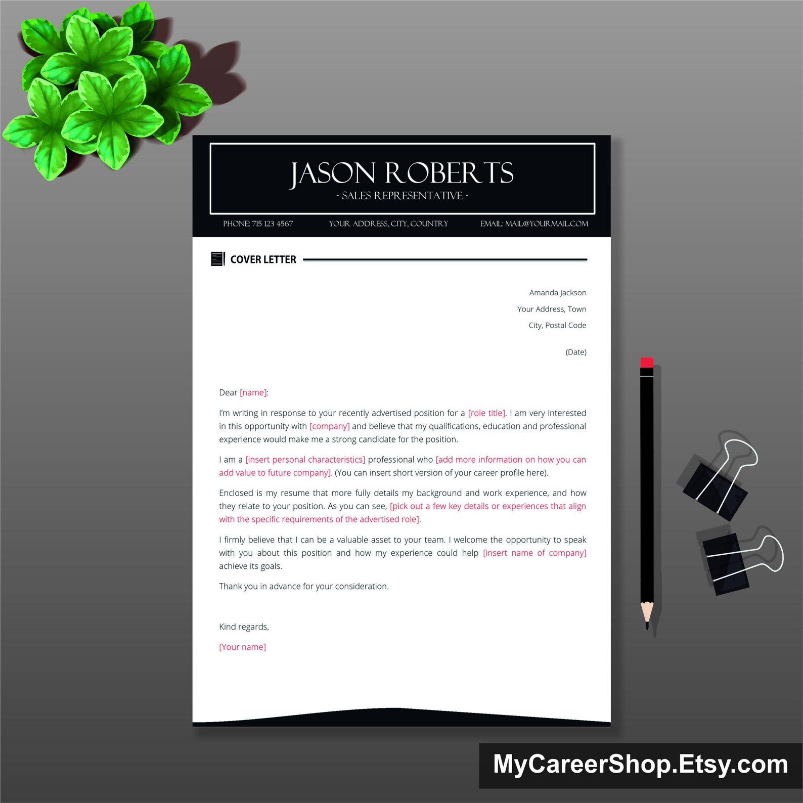 Clean Cover Letter Template, Cover Letter, Letterhead, Letterhead ...