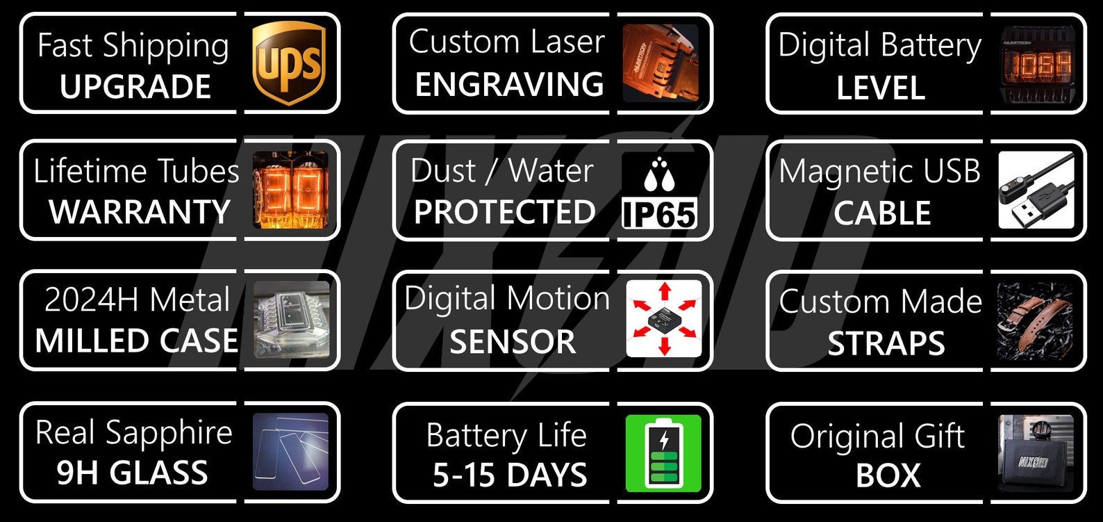 Nixie Tube Wrist Watch Wristwatch Clock Tubes IV-16 Futuristic Numitron ...