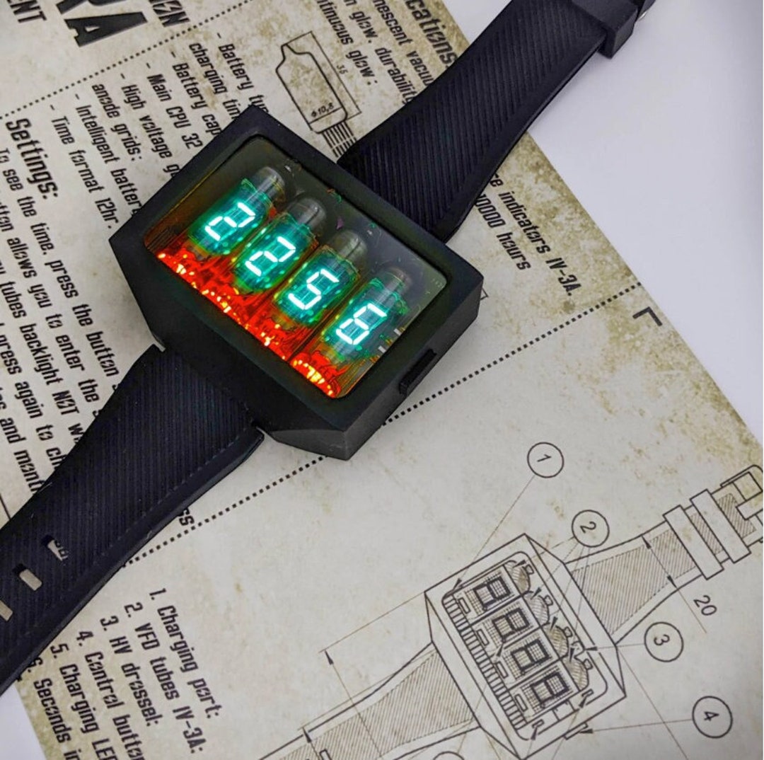 Nixie Tube Wrist Watch Wristwatch Clock Green Neon Tubes IV-3 Nixoid ...