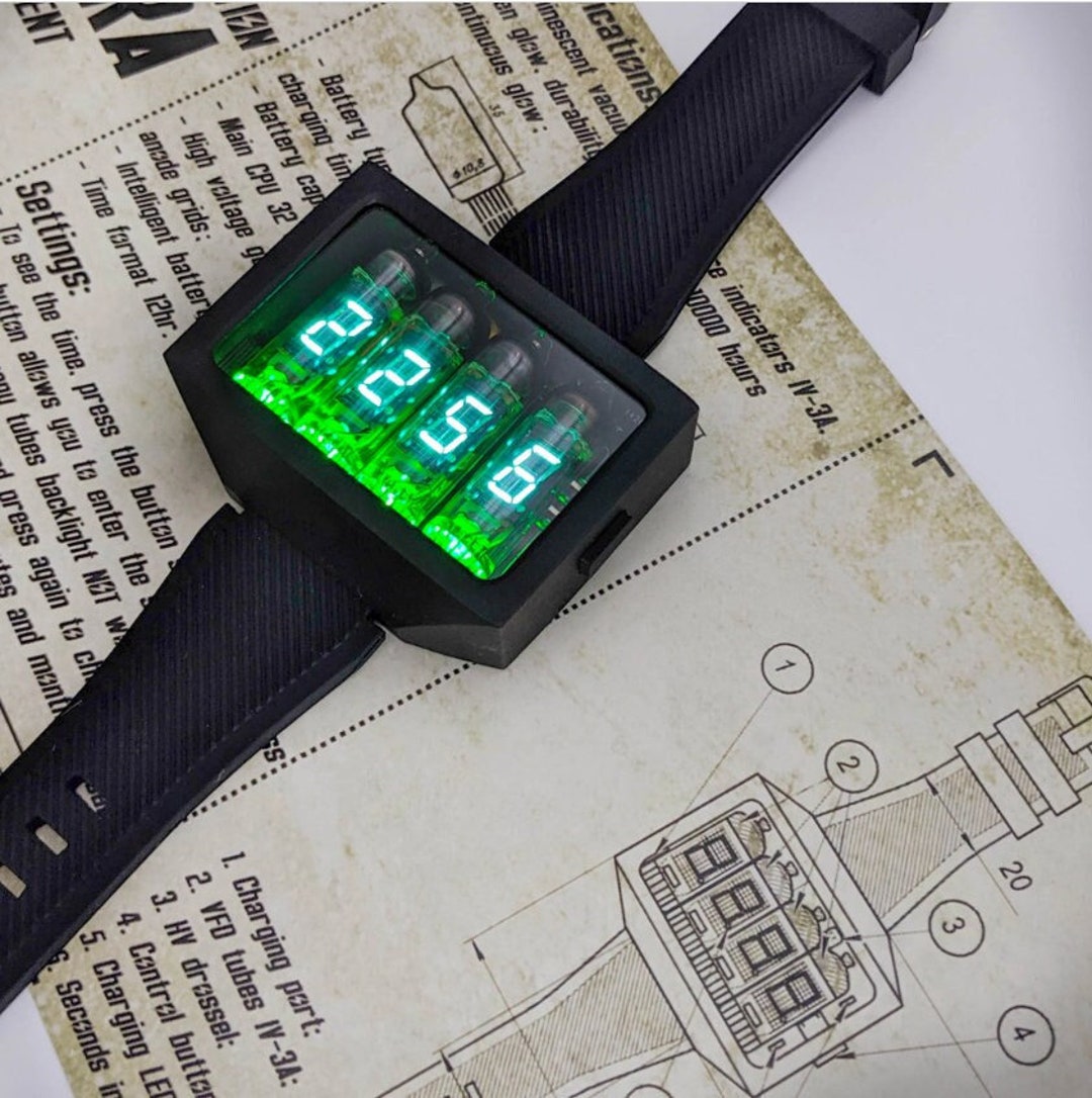 Nixie Tube Wrist Watch Wristwatch Clock Green Neon Tubes IV-3 Nixoid ...