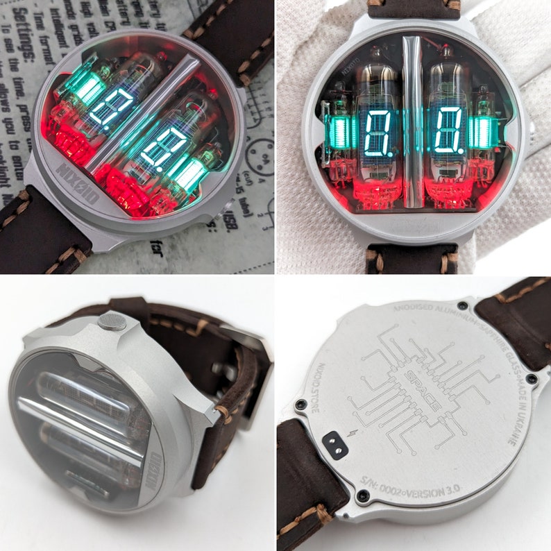 Nixie Tube Wrist Watch Wristwatch Clock Green Neon Tubes IV-15 Nixoid ...