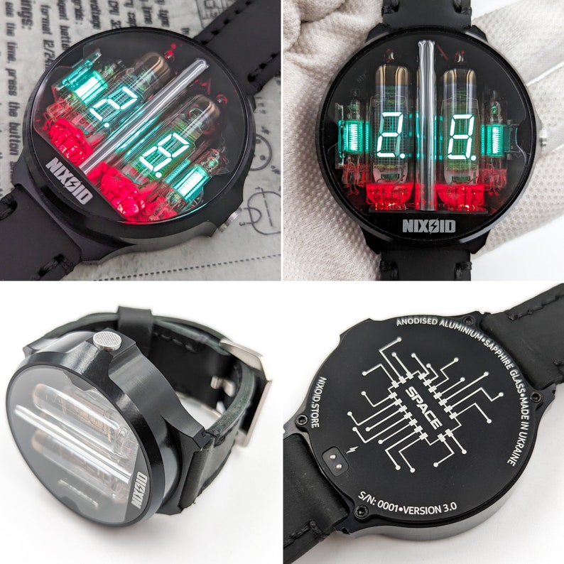 Nixie Tube Wrist Watch Wristwatch Clock Green Neon Tubes IV-15 Nixoid ...