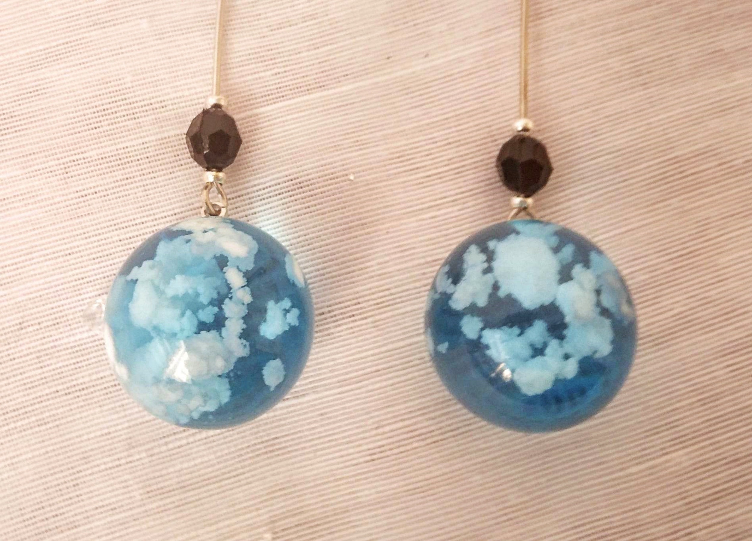 Blue Sky Earrings,white Cloud Glass Ball Earrings,resin Jewelry,dangle ...