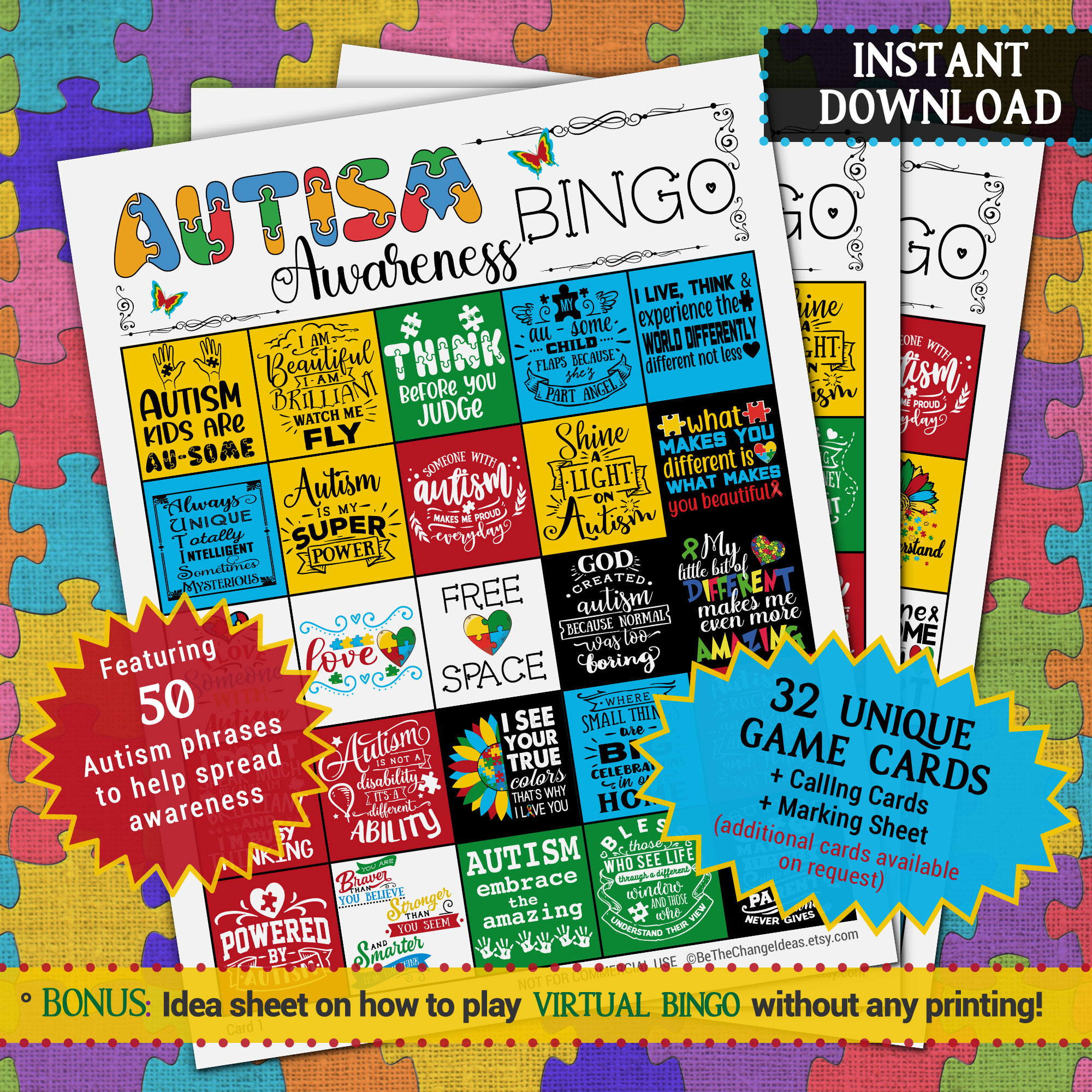 Autism Awareness Bingo Printable Game | World Day Month Celebration ...
