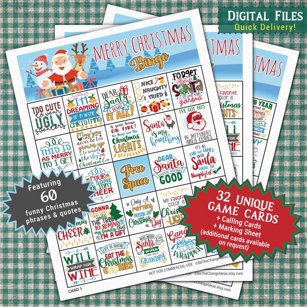 Merry Christmas Bingo Printable Funny Party Game | Celebrate Xmas ...