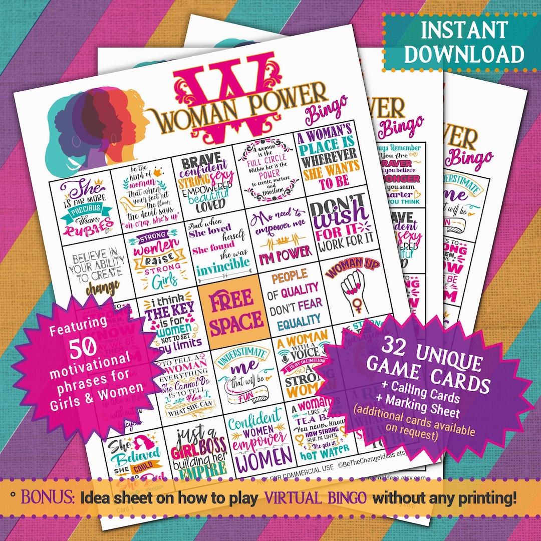 Woman Power Bingo Game | Women Girls Celebration Party Shower ...