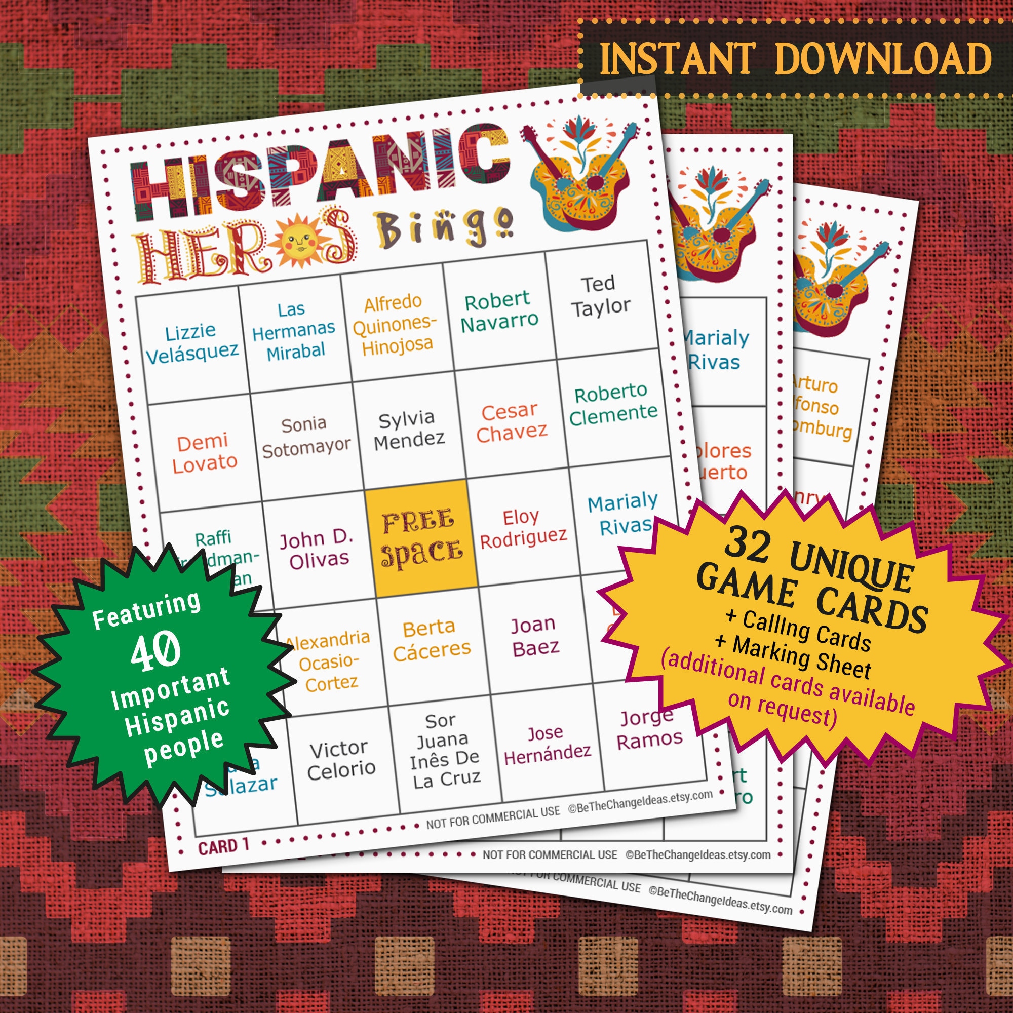 Hispanic Heroes Bingo Printable Party Game | Latin Spanish Activity ...