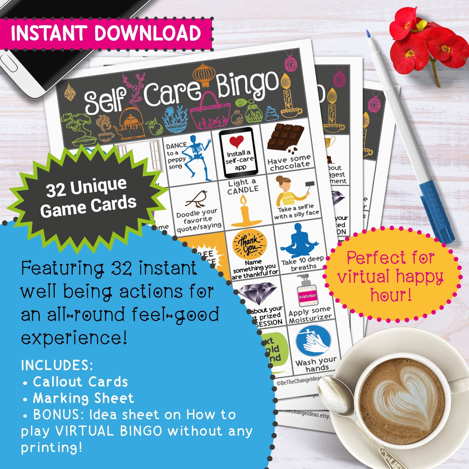Self-care Wellness Bingo Game | Mental Health Week Day Well-being Team ...