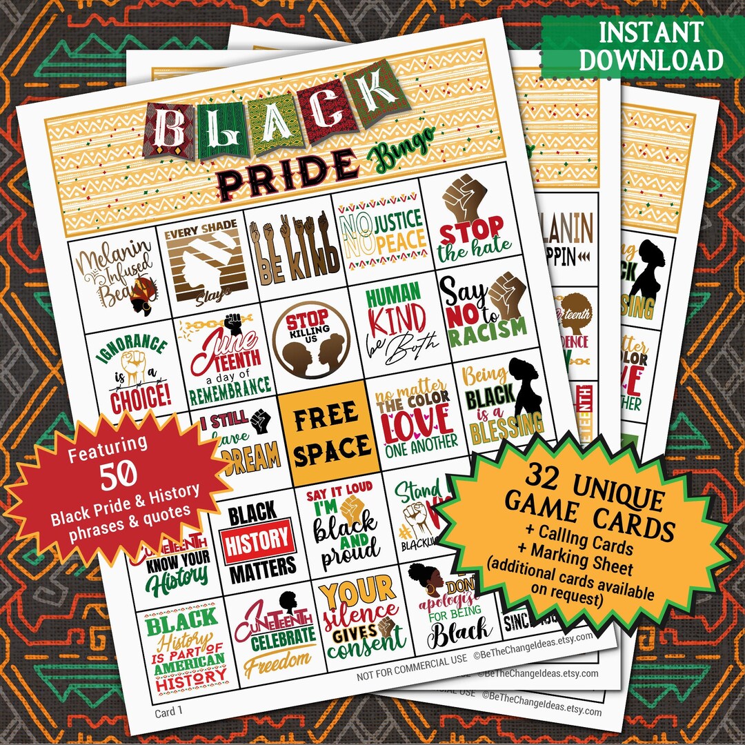 Black Pride Bingo Party Game | Juneteenth Virtual Celebration Activity ...