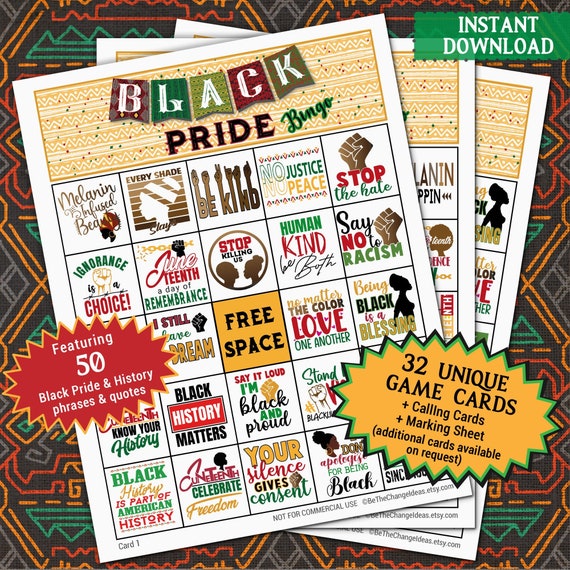 Black Pride Bingo Party Game Juneteenth Virtual Celebration - Etsy