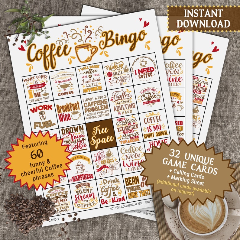 Coffee Bingo Game | National Day Month International Theme Party Café ...