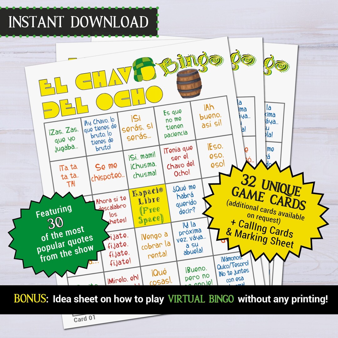 El Chavo Del Ocho Bingo TV Show Printable Party Game | Spanish Activity ...
