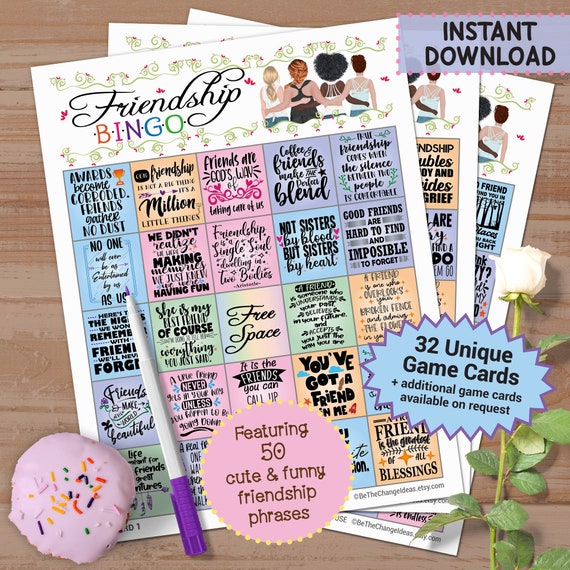 Friendship Bingo Game Friends Celebration Party Shower - Etsy