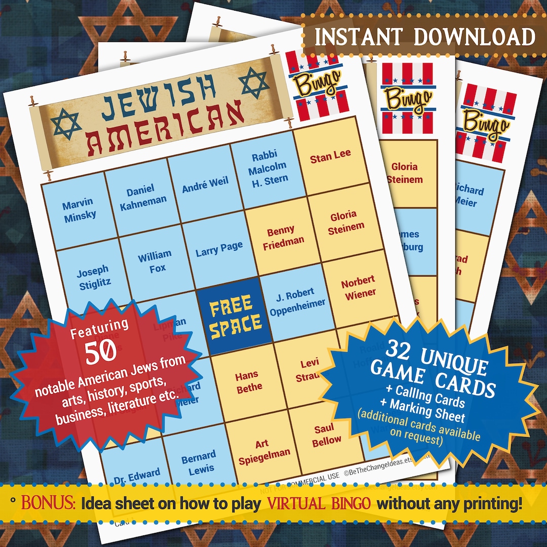 Jewish American Heritage Month Celebration Bingo Game | Virtual Party ...
