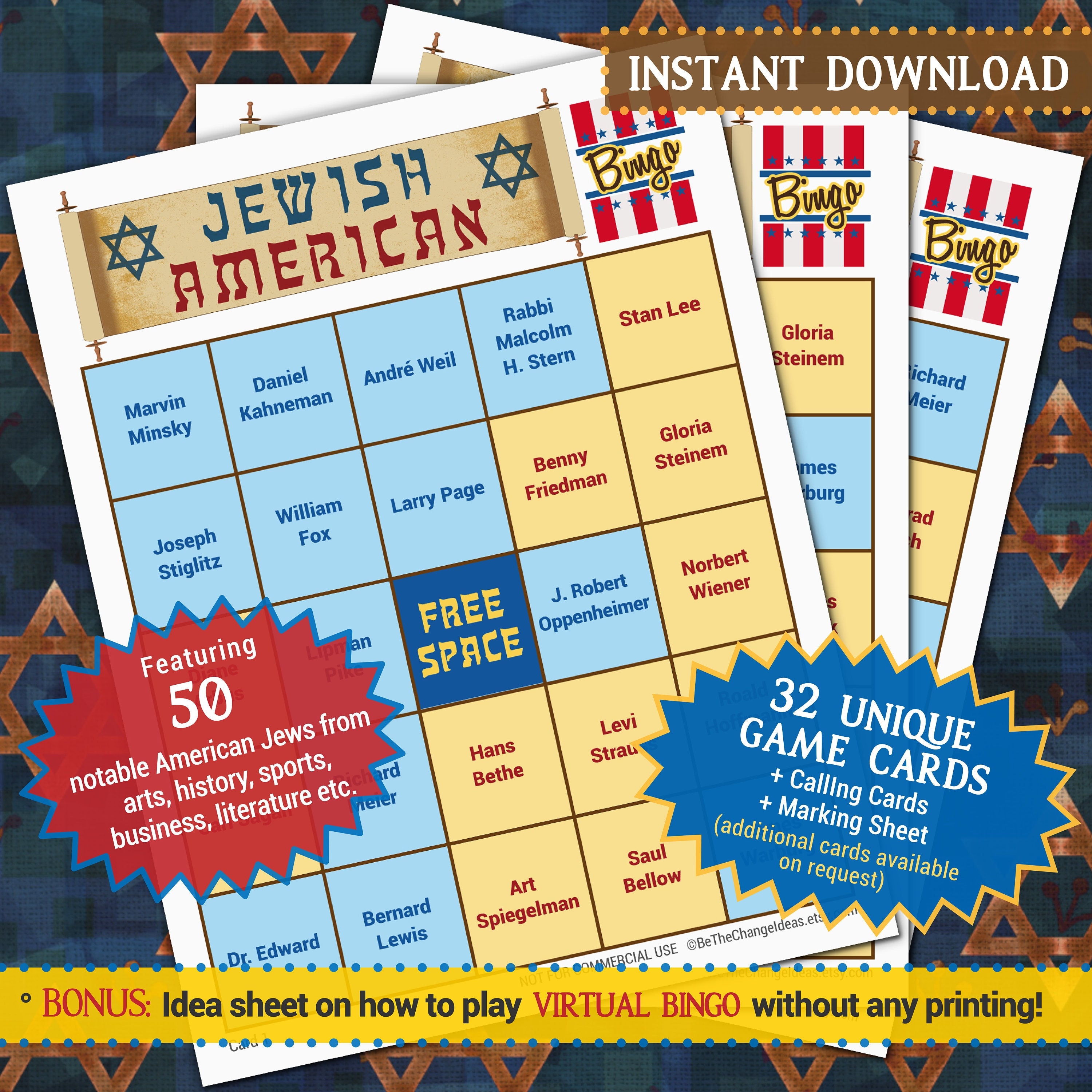 Jewish American Heritage Month Celebration Bingo Game | Virtual Party ...