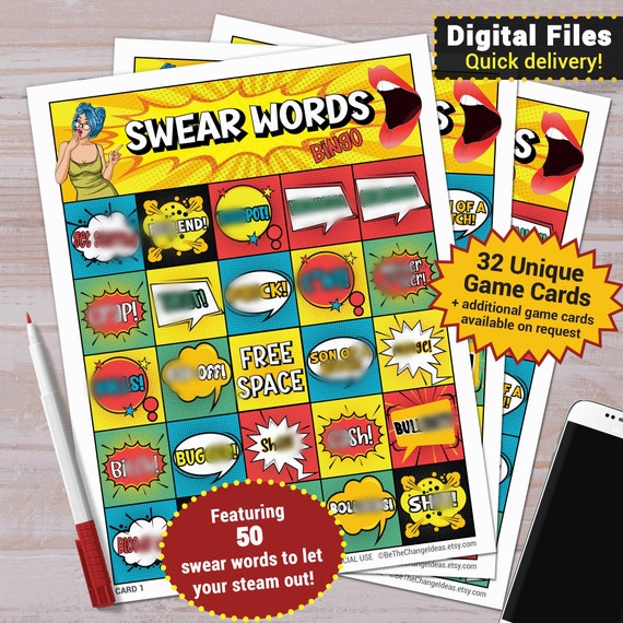 Swear Words Bingo Printable Game Bachelor Bachelorette Party - Etsy