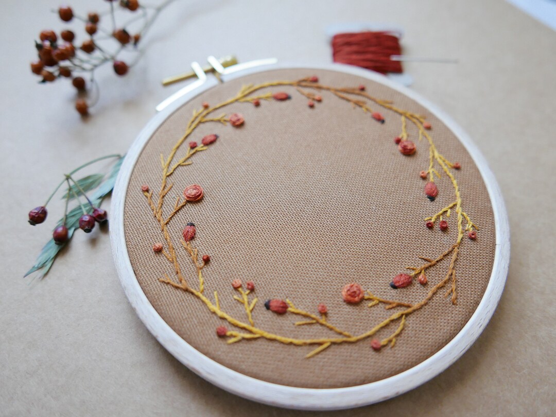 Embroidery Template 'rosehip Wreath', Autumn Motif, Ring Cushion ...