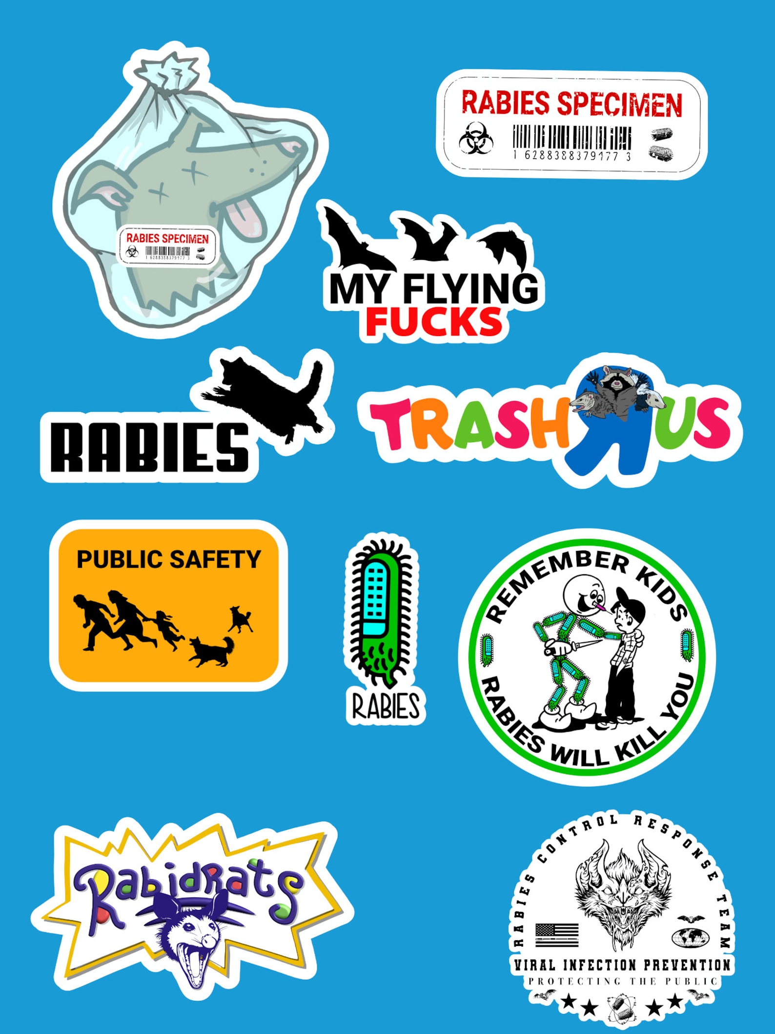 Rabies Bundle (10 Sticker Pack) Rabies Raccoons Rabid Animal Stickers ...