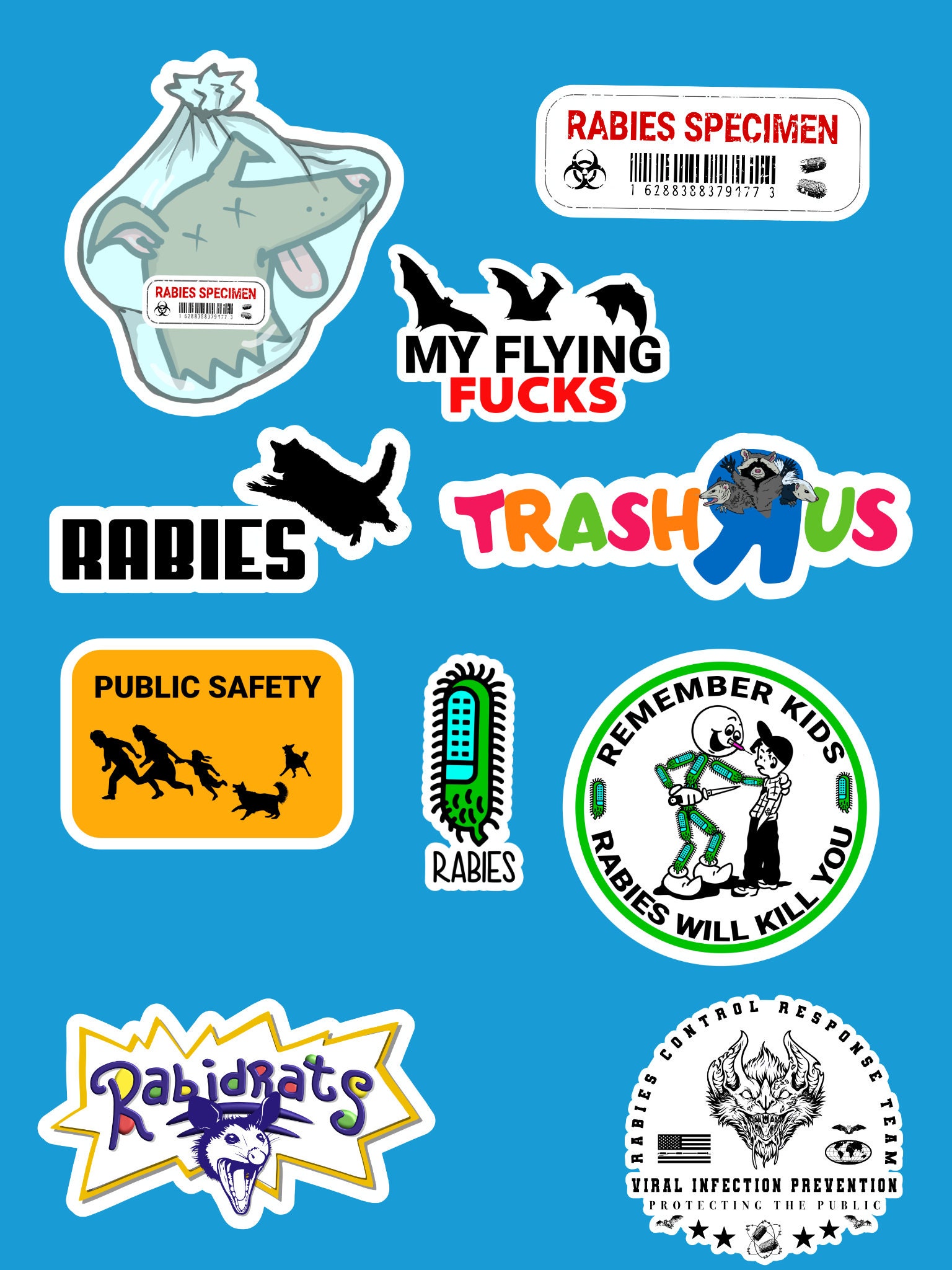 Rabies Bundle (10 Sticker Pack) Rabies Raccoons Rabid Animal Stickers ...