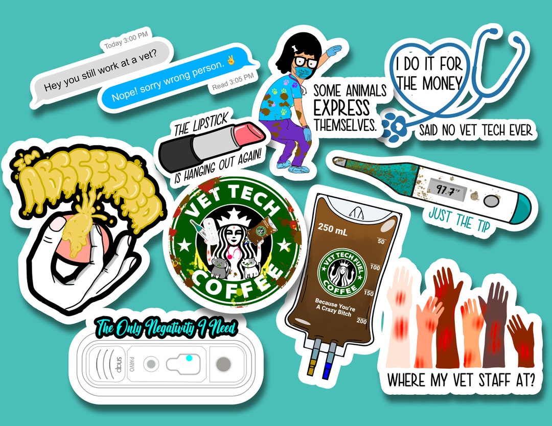 VET Tech STICKER BUNDLE (10 Sticker Pack) Animal Care Technician Animal ...