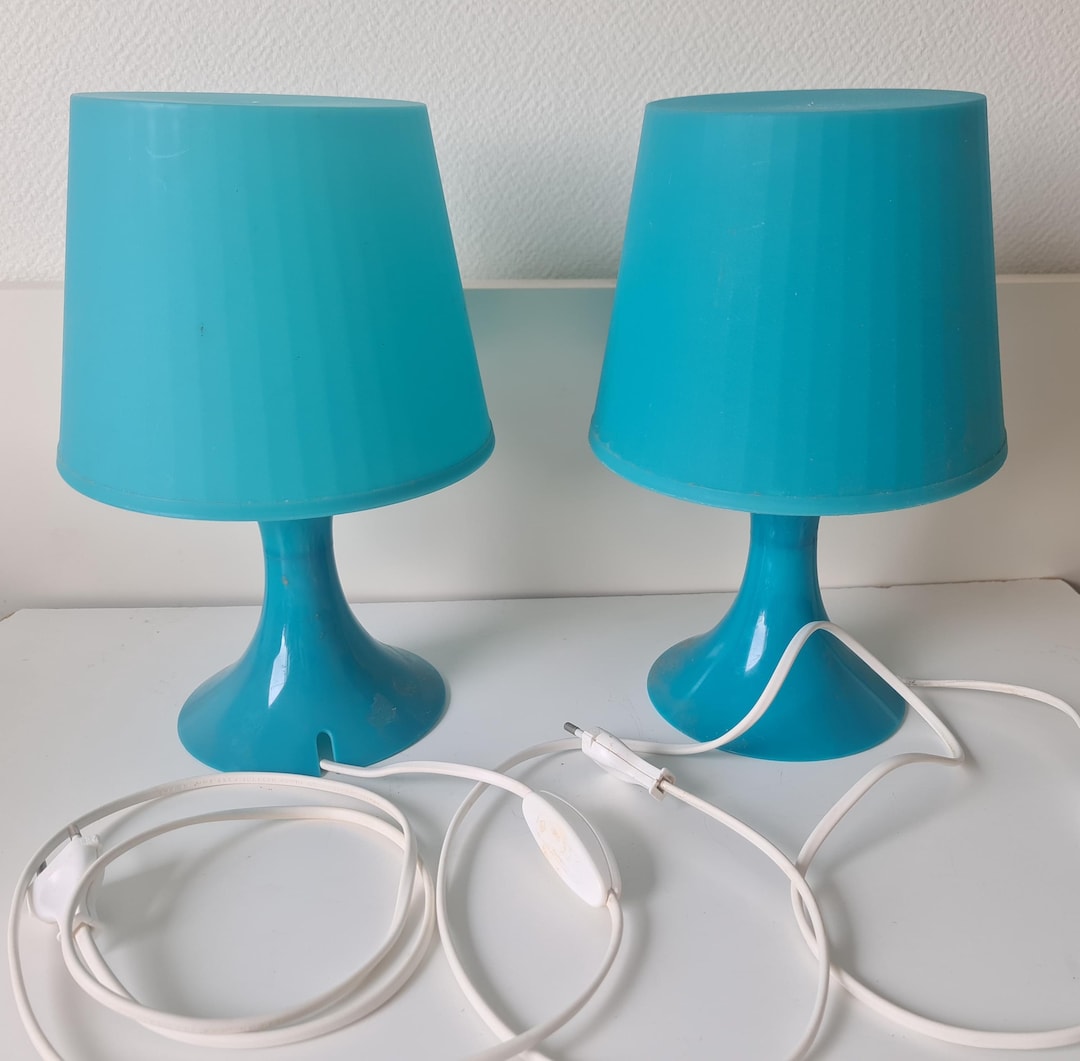 2 Ikea Lampan in Turquoise Blue Plastic . Transparent Base.opaque ...