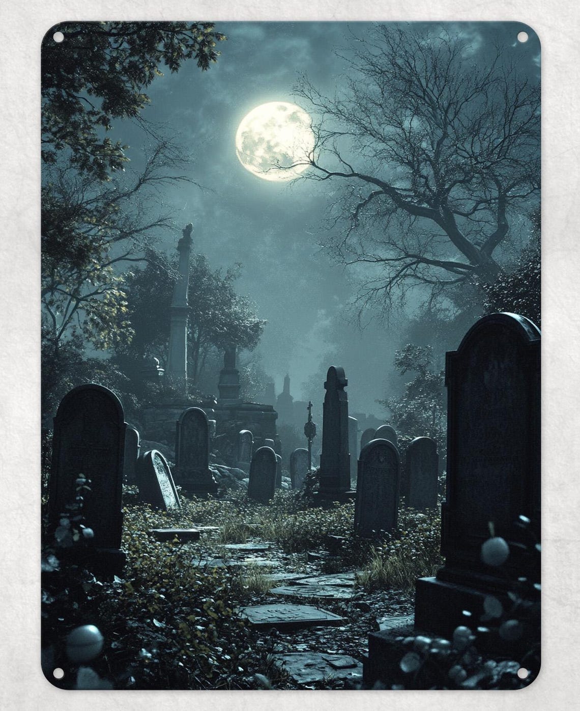 Halloween Cemetery Grave Yard Metal Tin Sign Poster Wall Art Plaque for ...