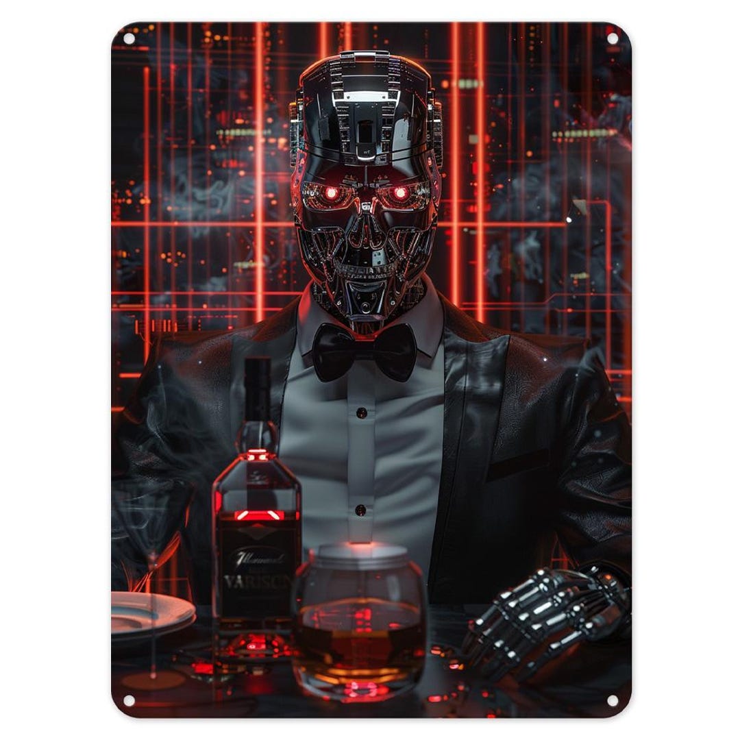 Sci-fi Robot Tuxedo Whiskey Alcohol Metal Tin Sign Poster Wall Art ...