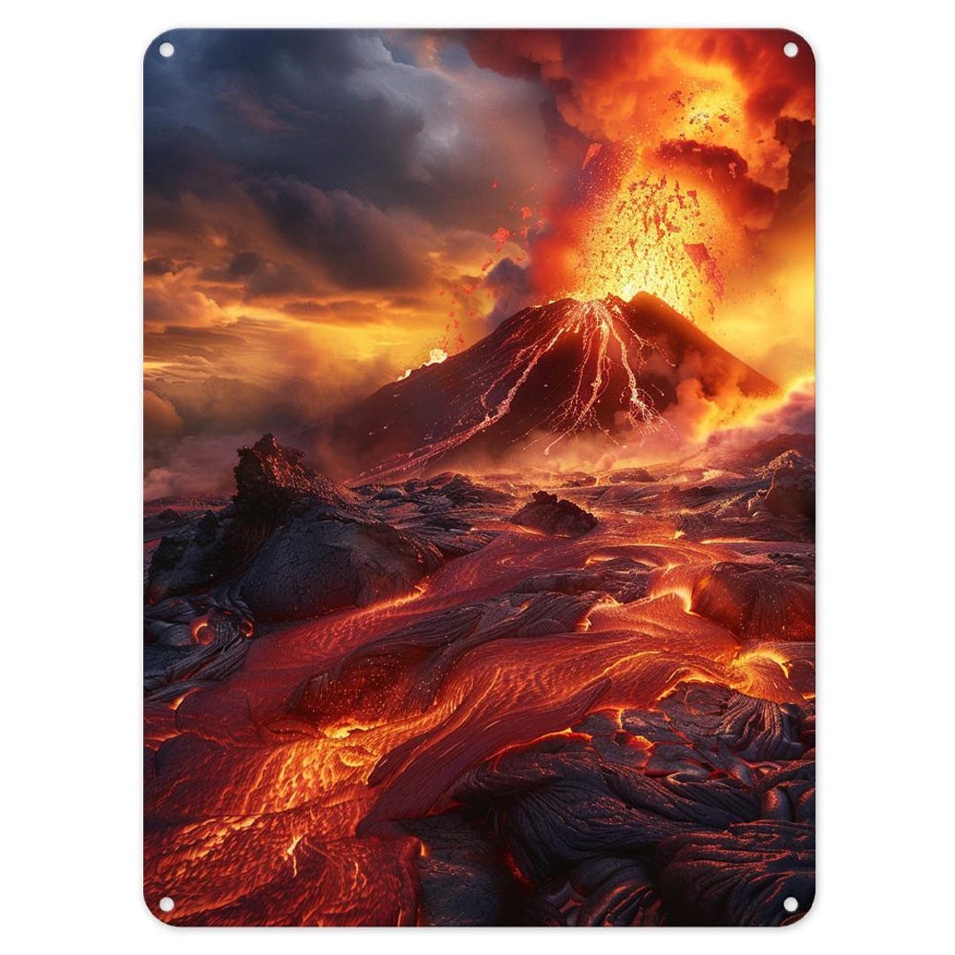 Volcano Lava Hot Red Yellow Magma Metal Tin Sign Poster Wall Art Plaque ...