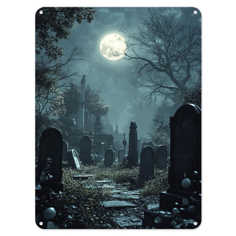 Halloween Cemetery Grave Yard Metal Tin Sign Poster Wall Art Plaque for ...