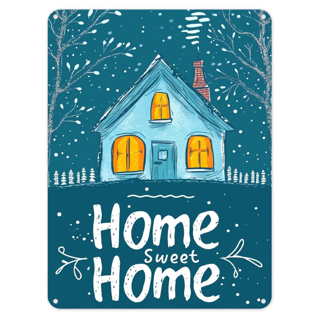 Home Sweet Home Winter Cottage Metal Tin Sign Poster Wall Art Plaque ...