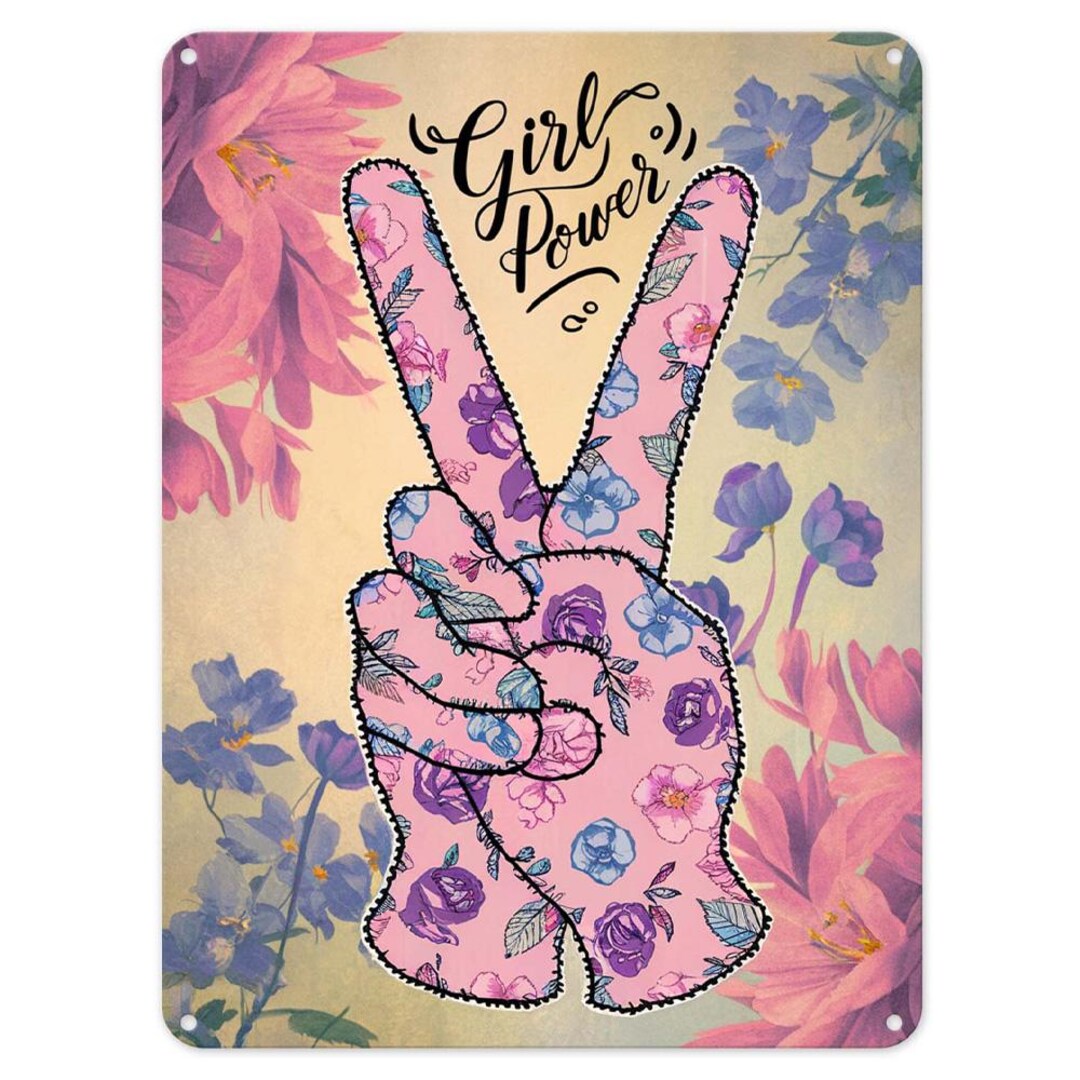 Girl Power Floral Vintage Peace Hand Metal Tin Sign Poster Wall Art ...