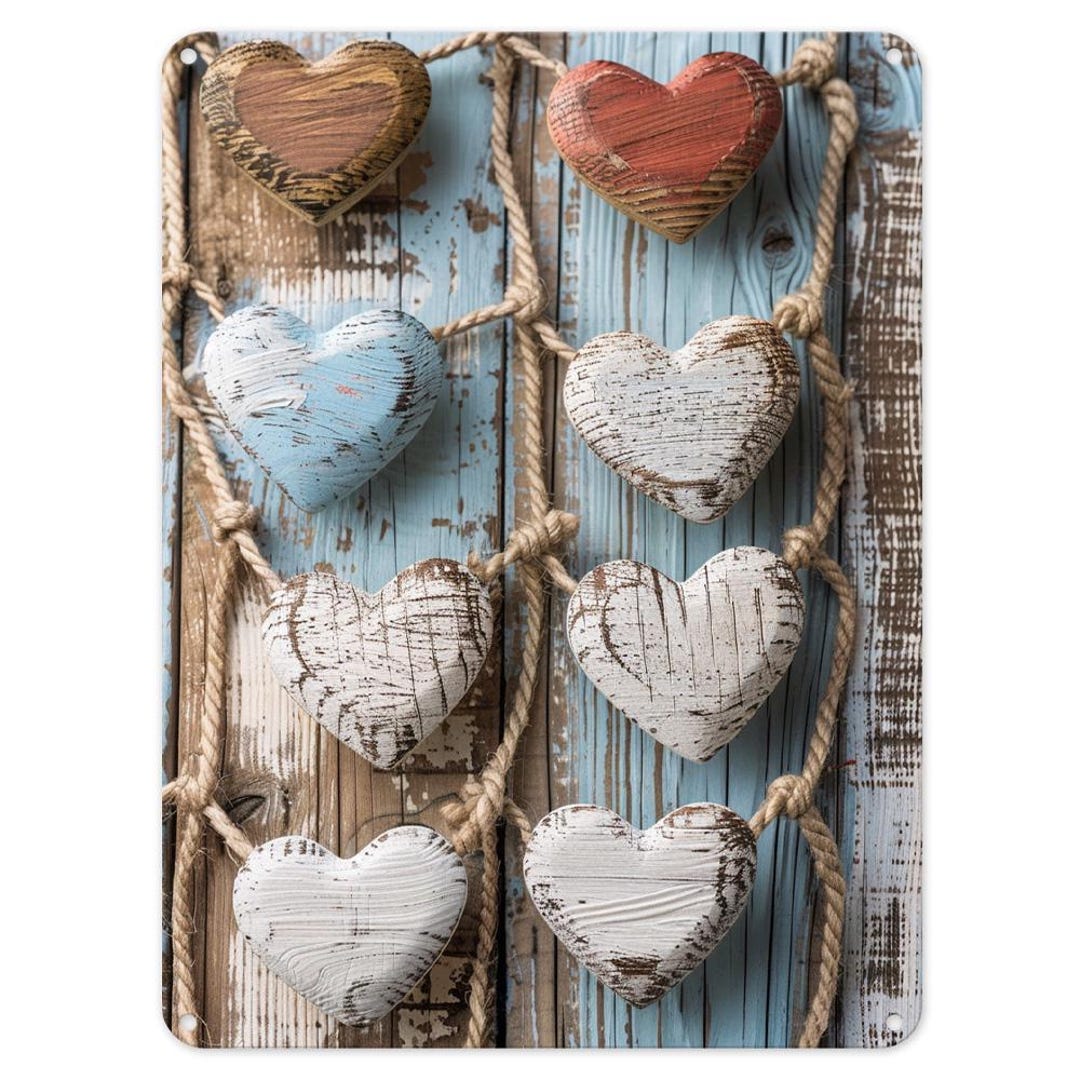 Love Hearts Wooden Effect Vintage Metal Tin Sign Poster Wall Art Plaque ...
