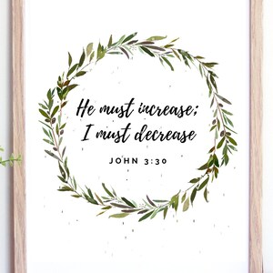 John 3:30 Printable Print- He Must Increase, I Must Decrease- St John the Baptist- Christian ...