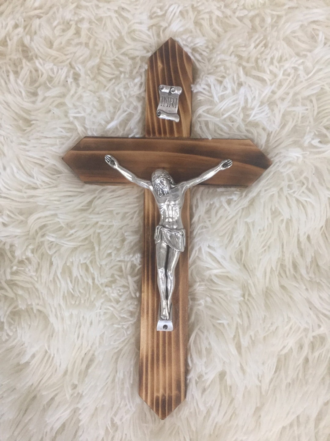 Rustic Burnt Wood Crucifix 12 in or 14 In- Catholic Wall Crucifix ...