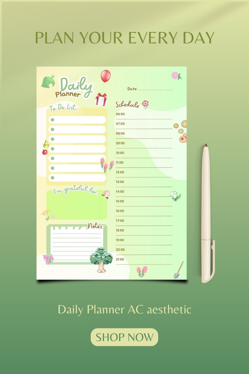 Daily Planner Printable AC Aesthetic Instant Download Daily - Etsy