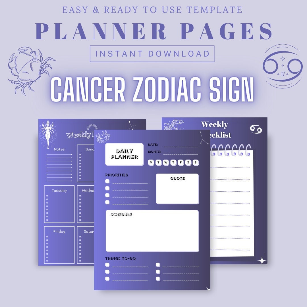 Daily Planner Printable, Cancer Zodiac Sign, Instant Download, Daily to ...